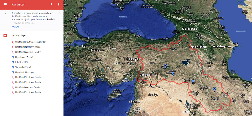 Google 'Büyük Kürdistan' haritasını sildi